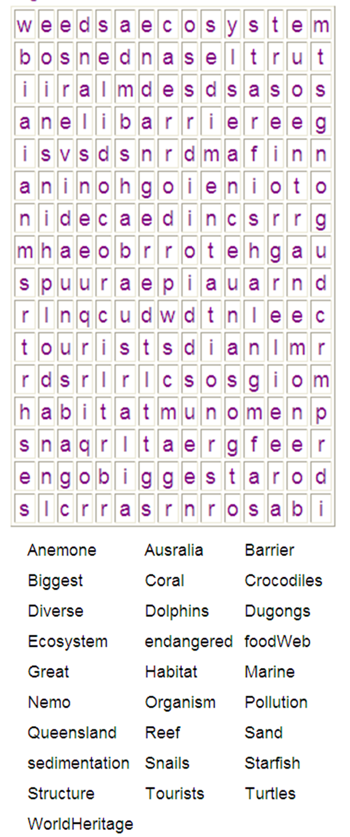 Find a Words :: The Great Barrier Reef
